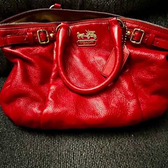 Coach | Bags | Vintage Coach Red Leather Satchel Cherry Red Madison ...